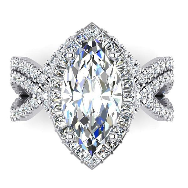 Natural Earth Mined Diamond Ring 7 Carats Marquise Split Shank Halo Wh ...