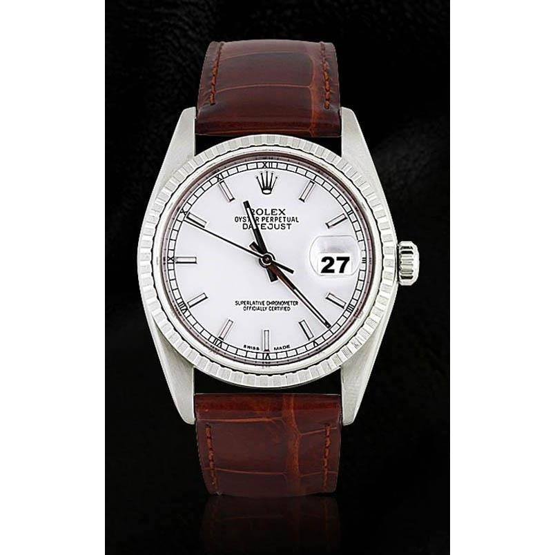 FlutedBezelRolexSsMen_sWatchDateJustBrownLeatherBandQUICKSET_1200x1200 ...