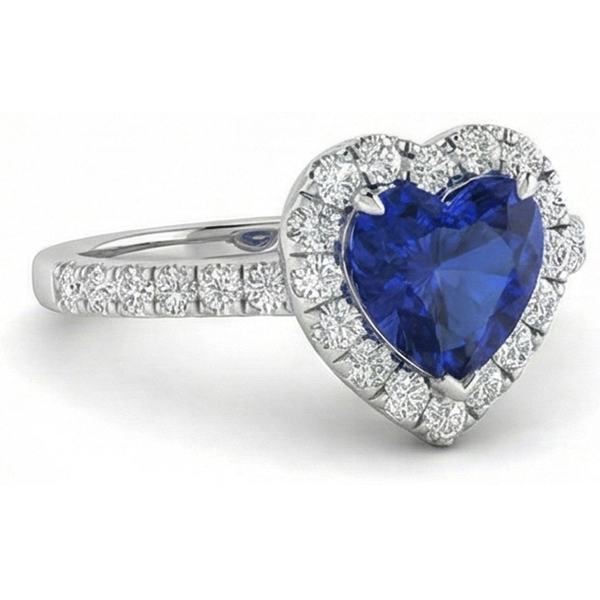 Heart Shape Ceylon Sapphire Natural Earth Mined Diamond Wedding Ring 3 ...