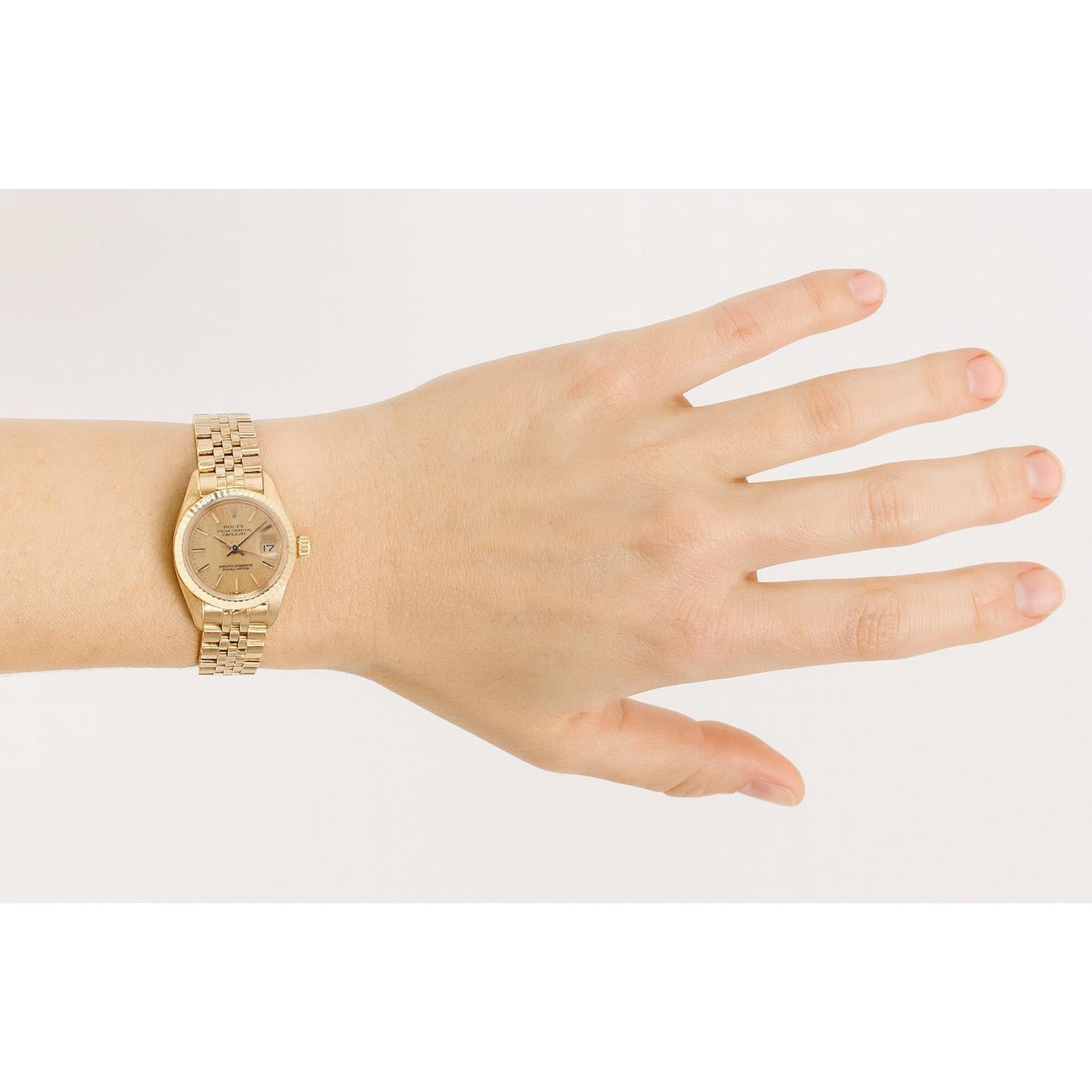 Rolex 26 mm Datejust Champagne Dial Yellow Gold Ladies Watch ...