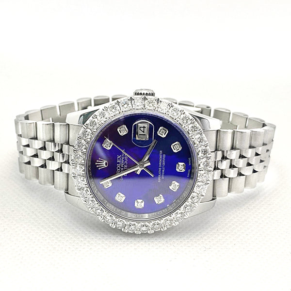Rolex Datejust 36 mm Blue Mother of Pearl Diamond Dial Watch Concealed ...