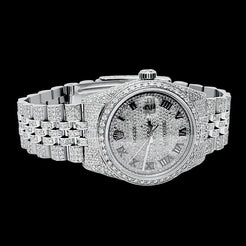 Rolex Iced Out Diamond 12 Carat 36mm Roman Dial Stainless Steel Watch ...