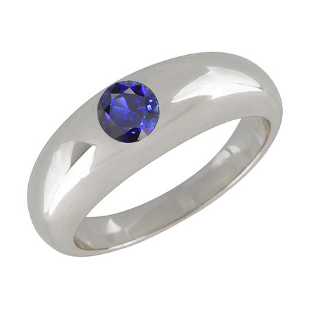 Home › Solitaire Ring Round Ceylon Sapphire Flush Set Thick Shank