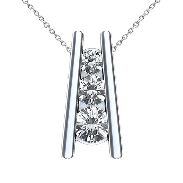 2.25 Ct Three Stone Lab Grown Diamonds Ladder Pendant Necklace ...