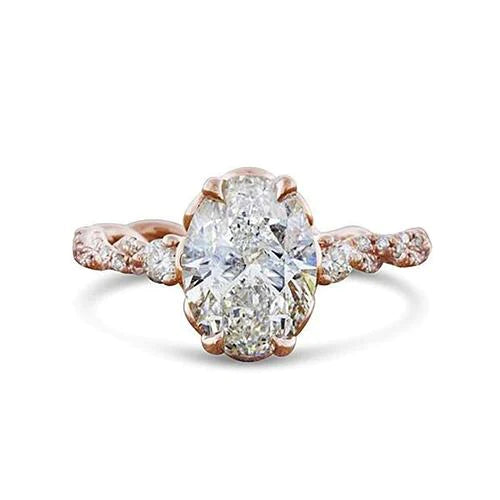 Eagle Claw Prongs Oval Wedding Ring Rope Style Rose Gold 14K 2.15 Ct N ...