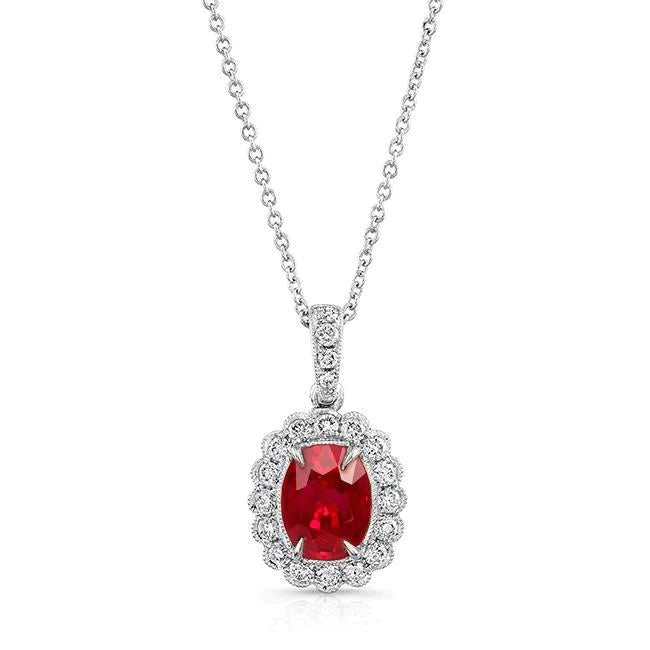 Red Ruby Eagle Claws Necklace Pendant 3.30 Ct. White Gold 14K ...