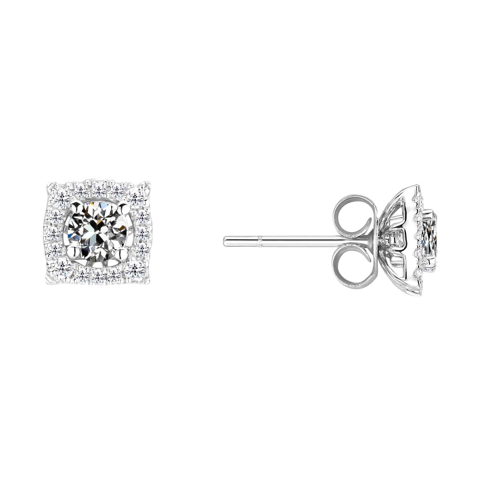 Round Old Miner Natural Diamond Halo Stud Earrings Basket Style 3 Cara ...